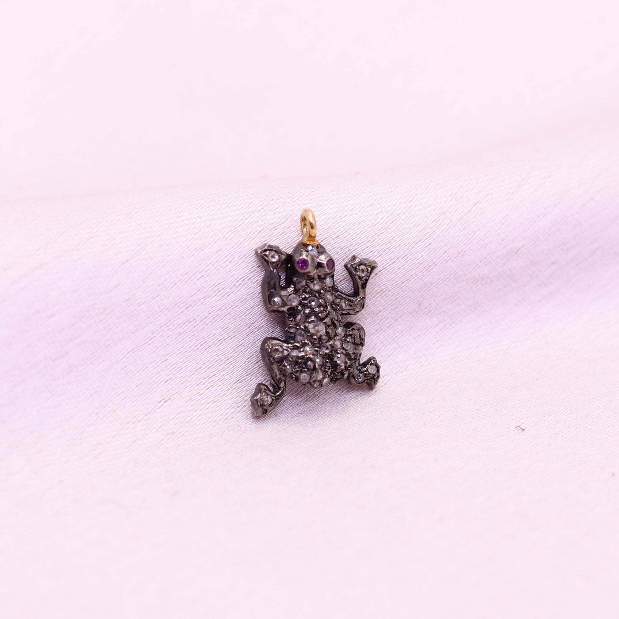 Frog Design Charm in 925 Sterling Silver with Ruby and Pave Diamonds ...